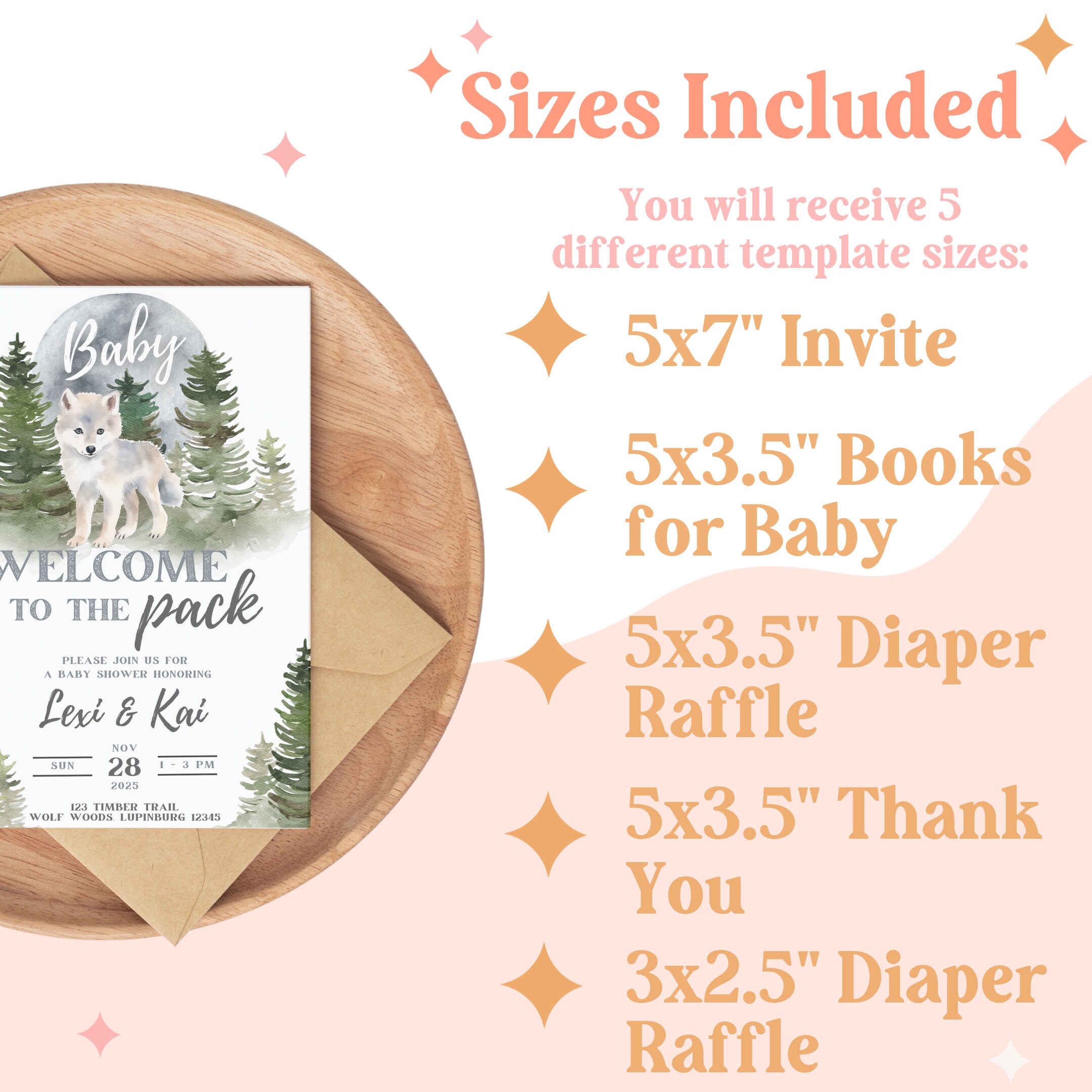 Welcome to the Wolf Pack Theme, Baby Shower Invitation Template Bundle ...