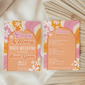 Groovy Bachelorette Invitation Itinerary Template, Groovy and Boozy ...