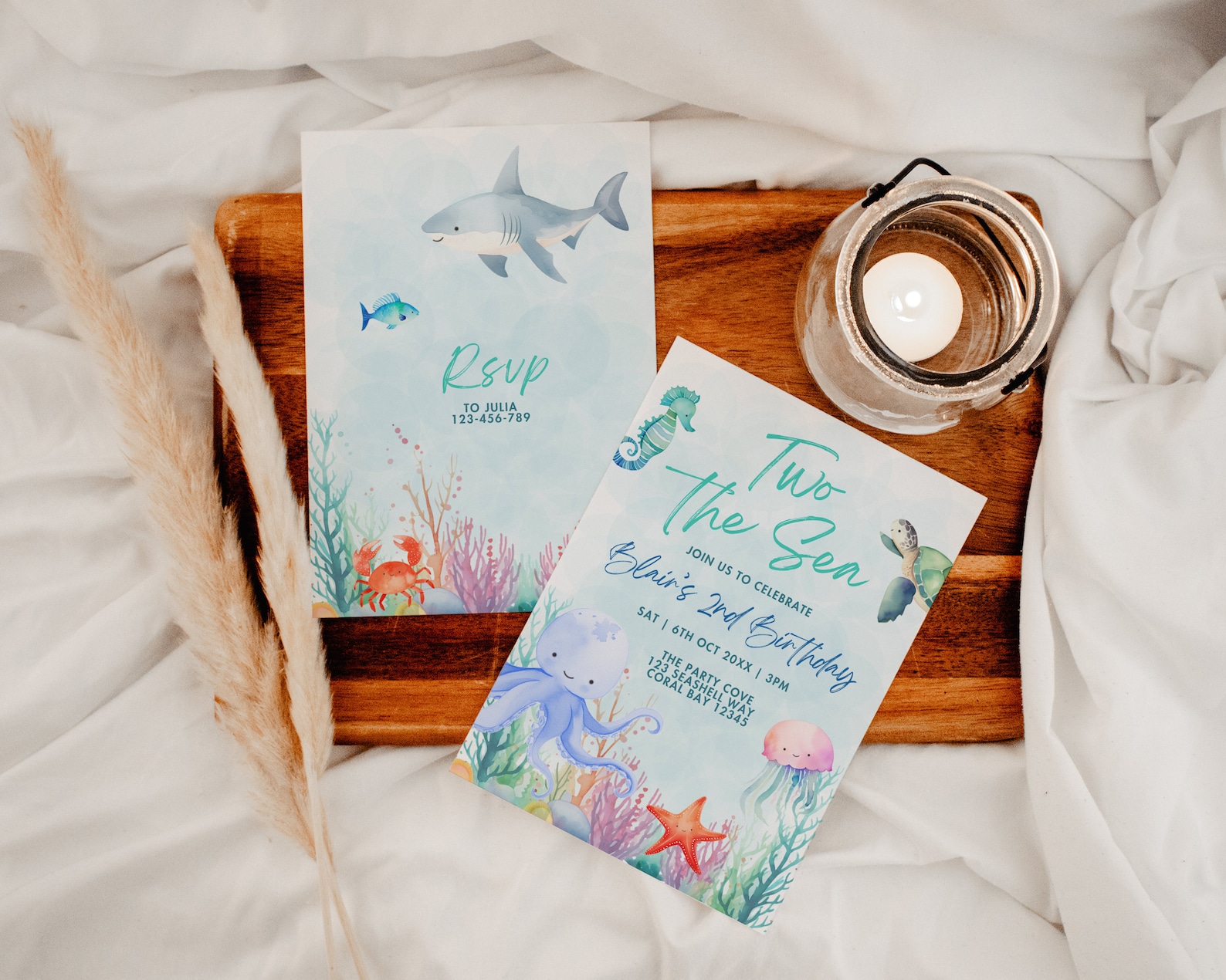 Two the Sea Birthday Invitation Template, Second Birthday Party Invite ...