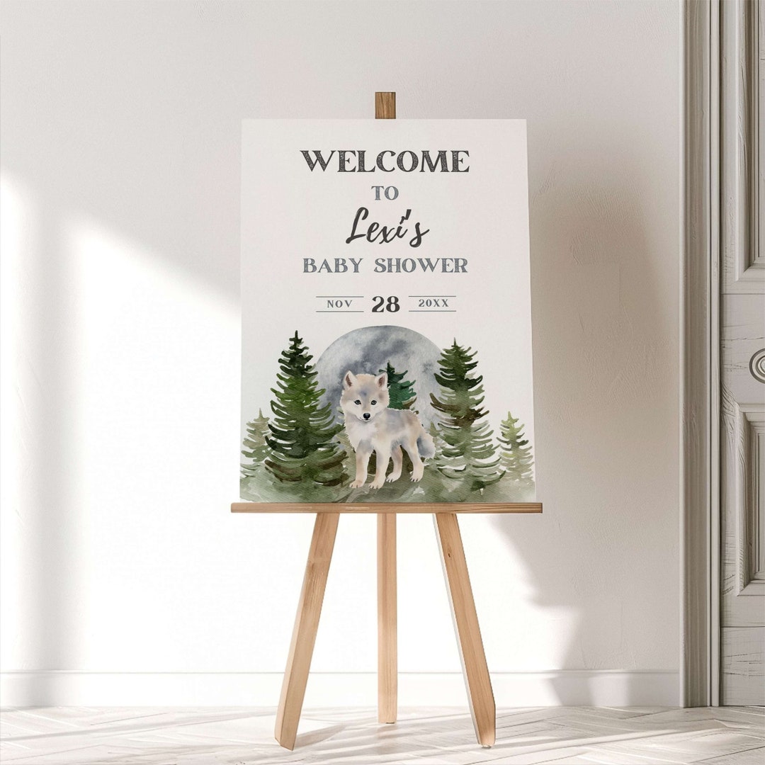 Wolf Baby Shower Welcome Sign Template, Wolf Pack Cub Theme, Winter ...