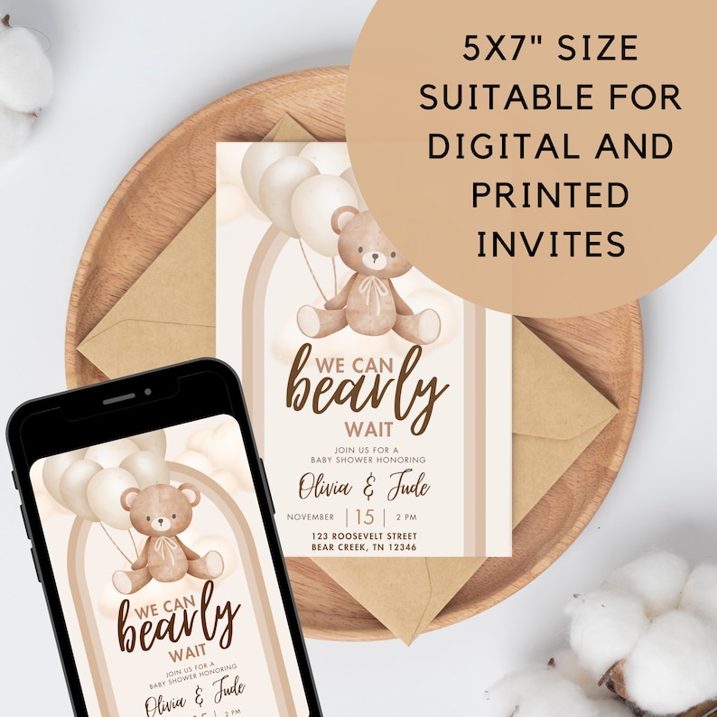 We Can Bearly Wait Baby Shower Invitation Template Teddy Bear - Etsy
