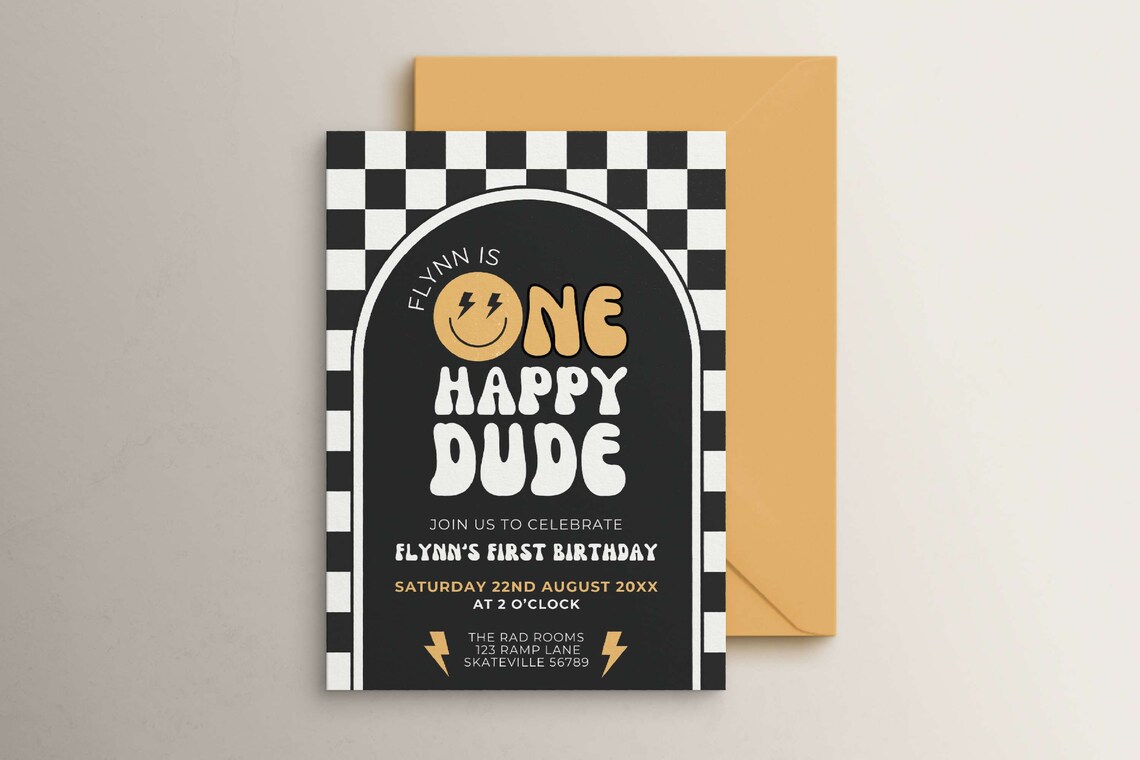 One Happy Dude Birthday Invite Template, Editable First Birthday ...