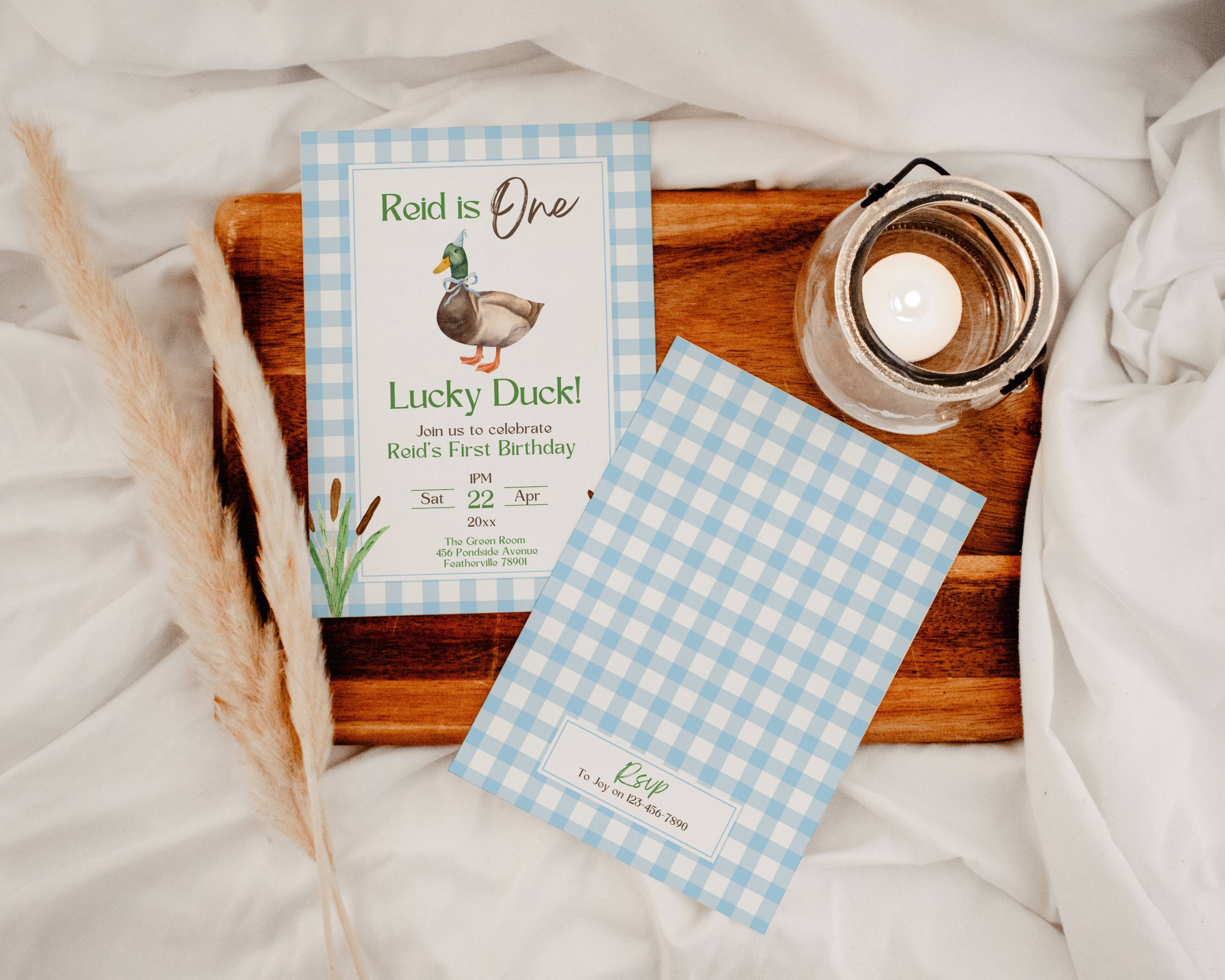 One Lucky Duck Birthday Invite Template Bundle, 1st Duck Hunt, Blue ...