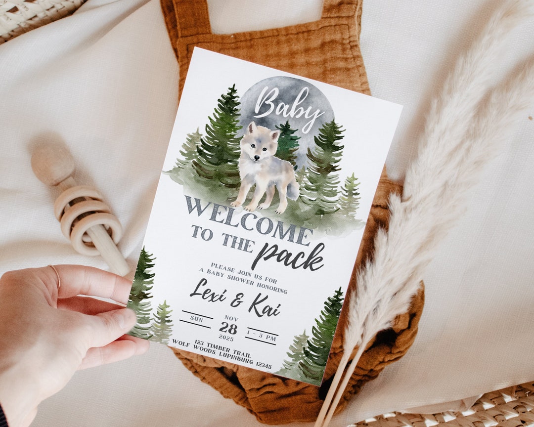 Wolf Baby Shower Invitation Template, Welcome to the Pack Sprinkle ...