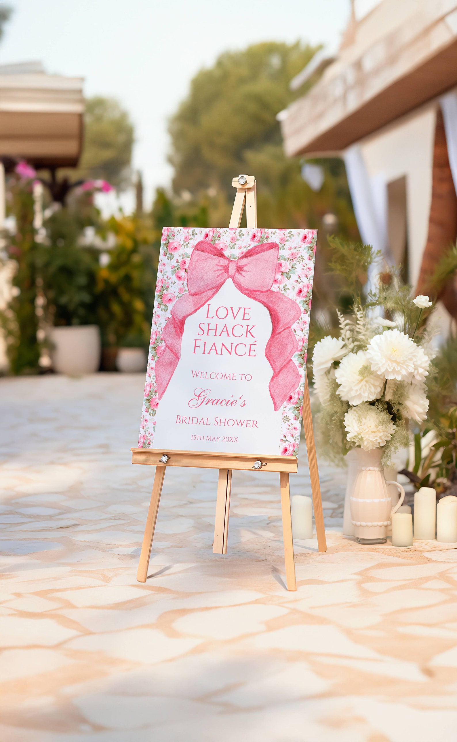 Coquette Pink Bow Bridal Shower Welcome Poster Template, Love Shack ...