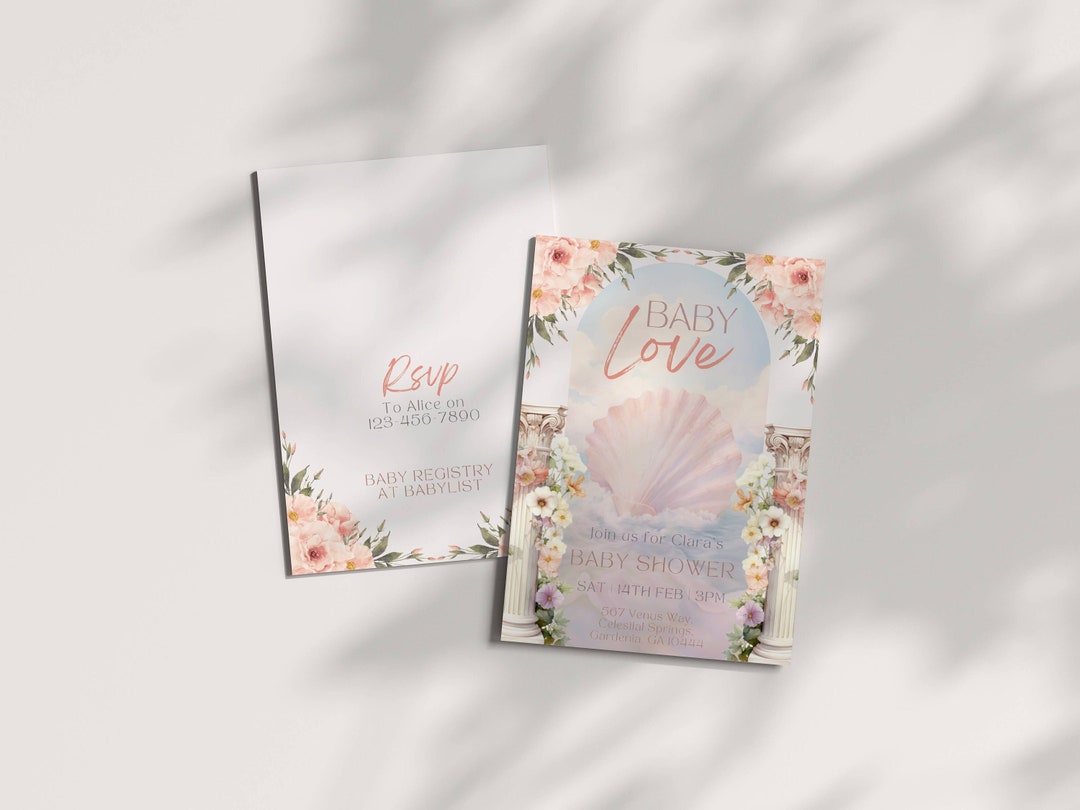 Aphrodite Greek Goddess Baby Shower Invitation Template, Birth of Venus ...