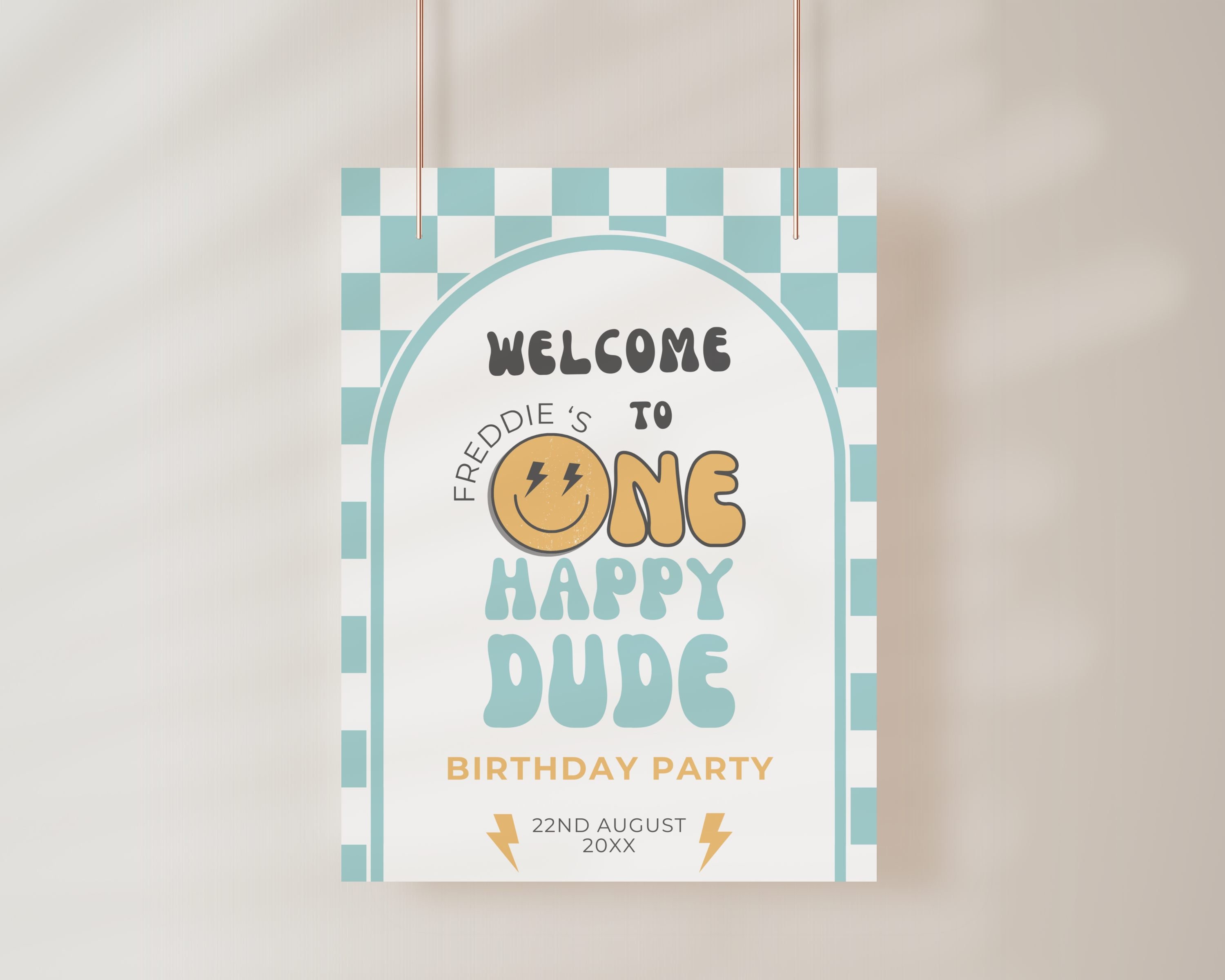One Happy Dude Birthday Welcome Sign, Editable Template, Boy Blue Theme ...