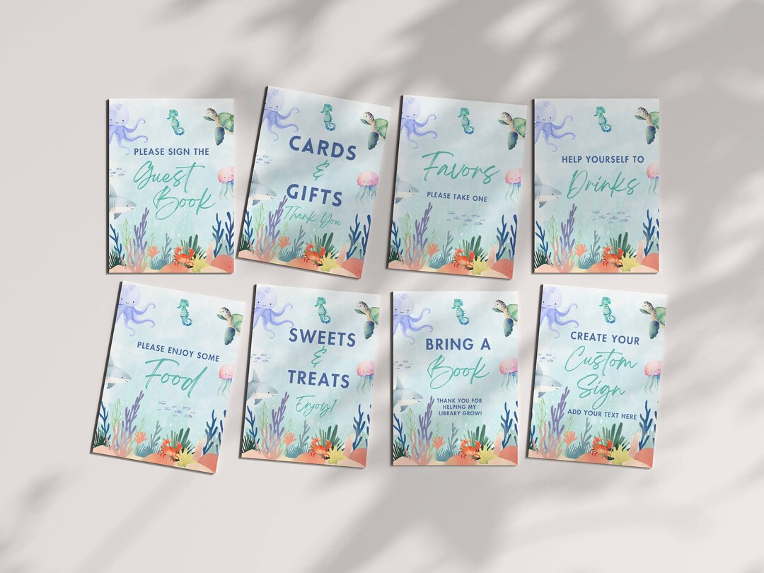 Under the Sea Birthday Table Signs, Fully Editable Templates, Ocean ...