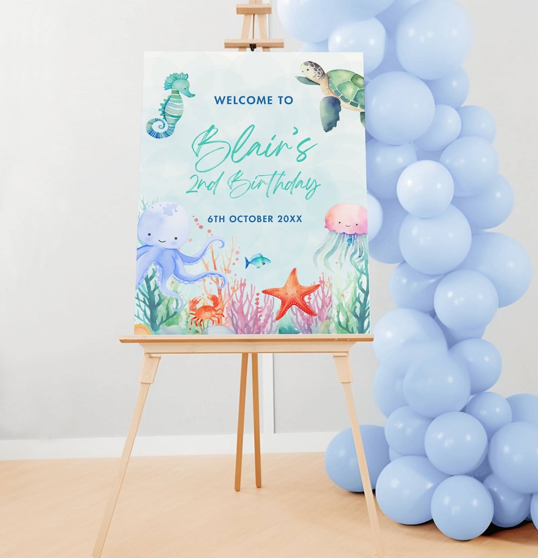 Two the Sea Birthday Welcome Sign, Under the Sea Theme, Second Birthday ...