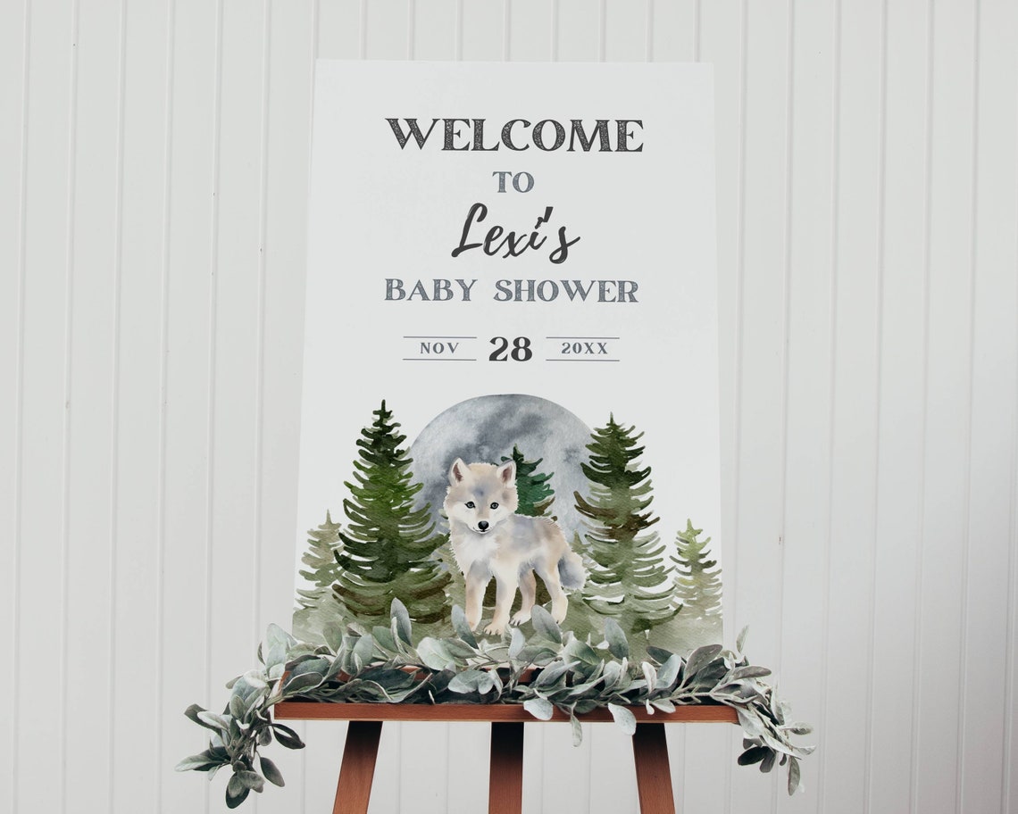 Wolf Pack Baby Shower Welcome Sign Template, Wolf Cub Theme, Winter ...