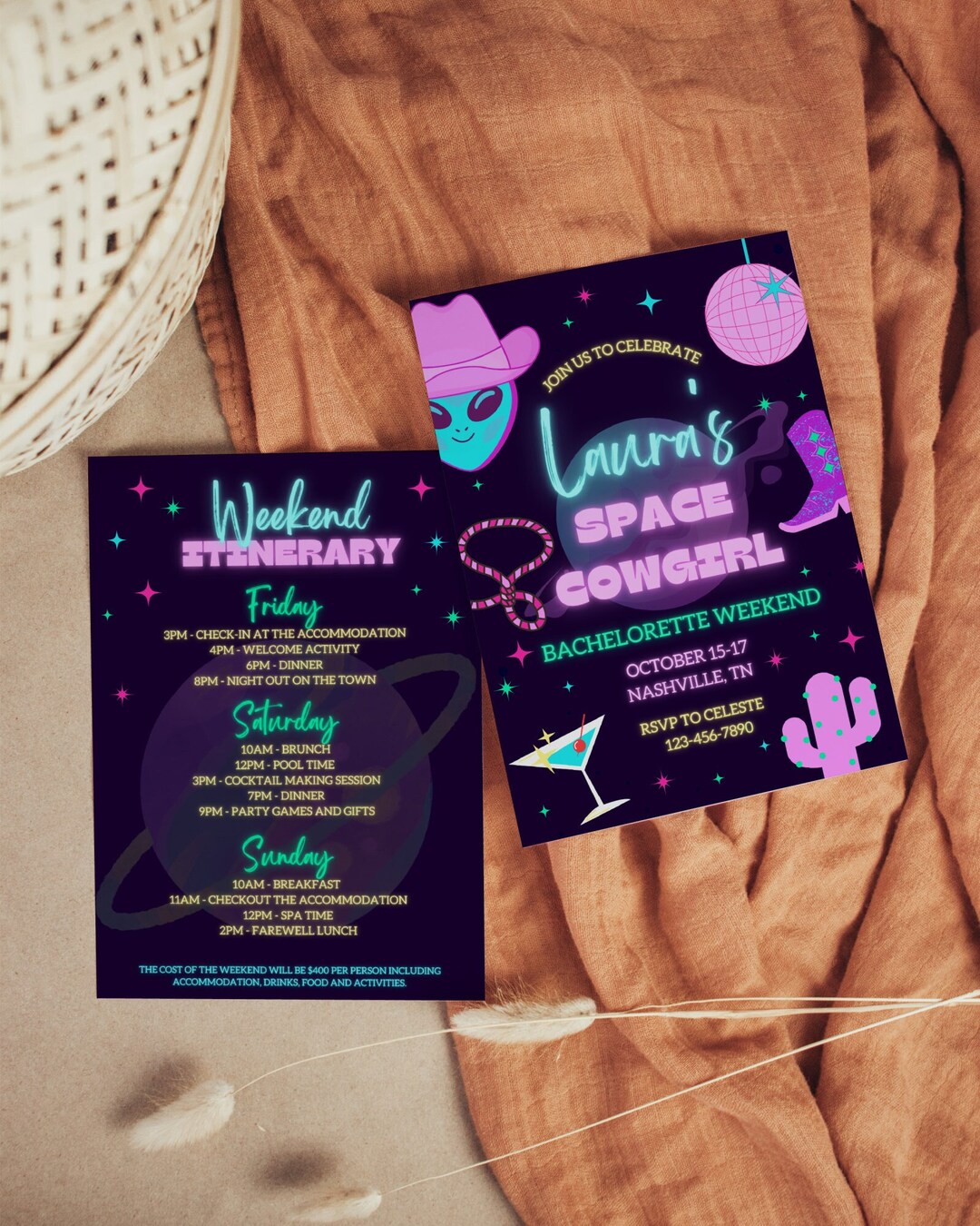 Cosmic Cowgirl Bachelorette Invitation Itinerary Template - Etsy