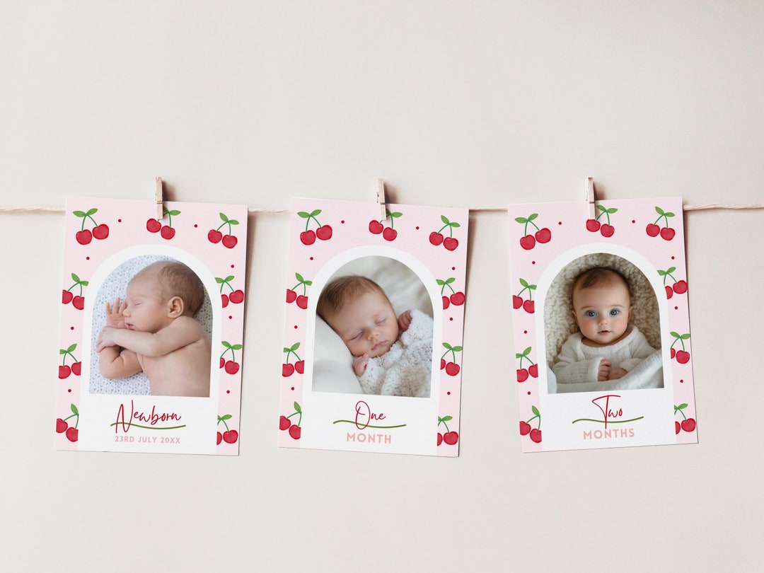 Cherry on Top Birthday Photo Milestone Banner, Cherry First Birthday ...