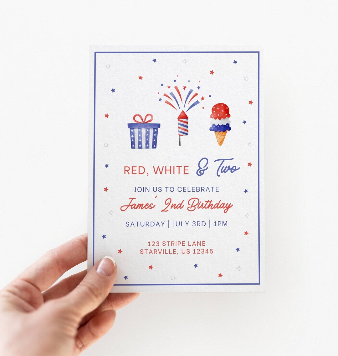 4th July Second Birthday Invitation Template, Red White and Two Party ...