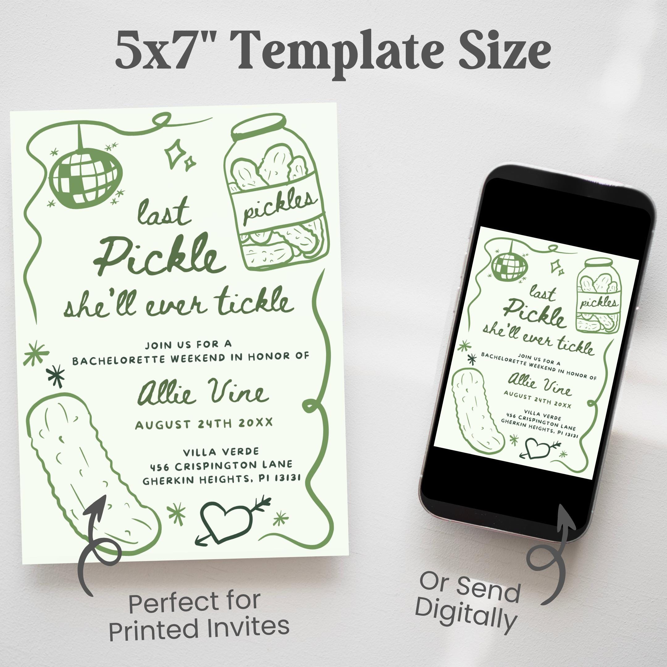 Last Pickle Bachelorette Invitation Template, Editable Invite, Pickle ...