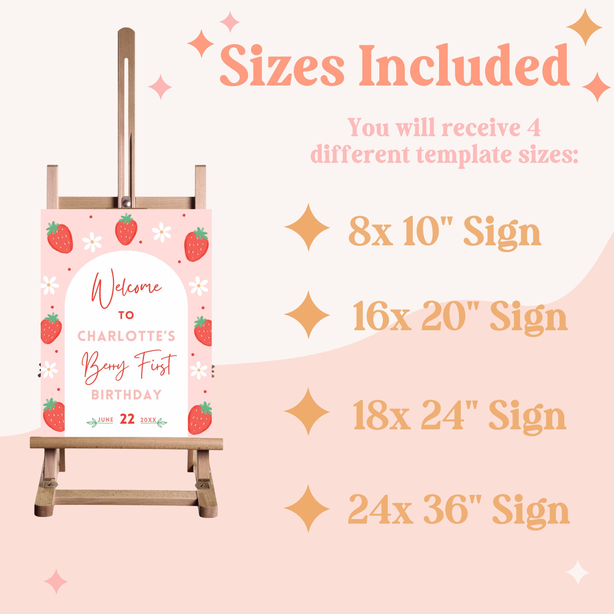Berry First Birthday Welcome Sign Template, Strawberry Patch Theme ...