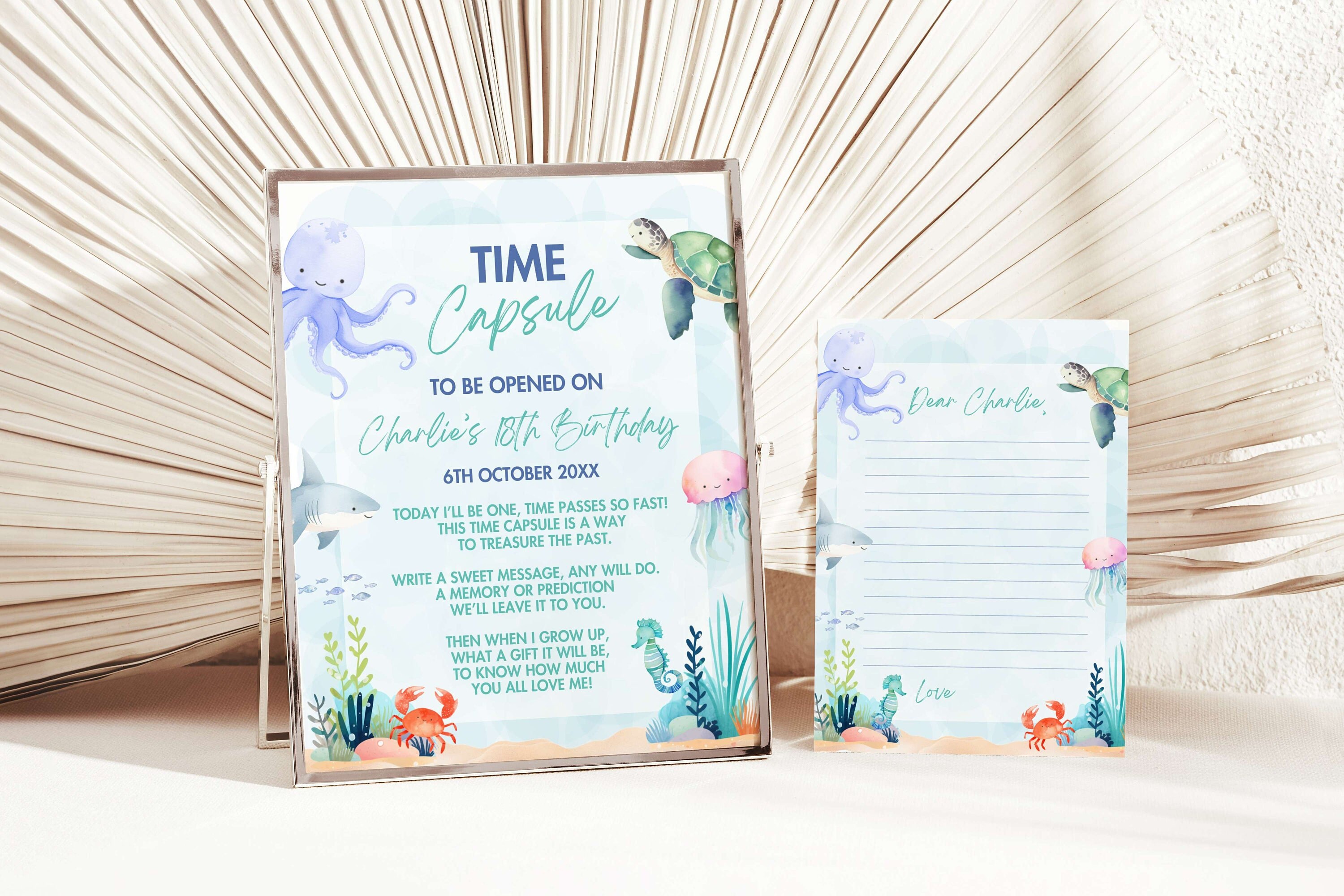 Oneder the Sea Birthday Time Capsule Sign and Cards, Under the Sea ...