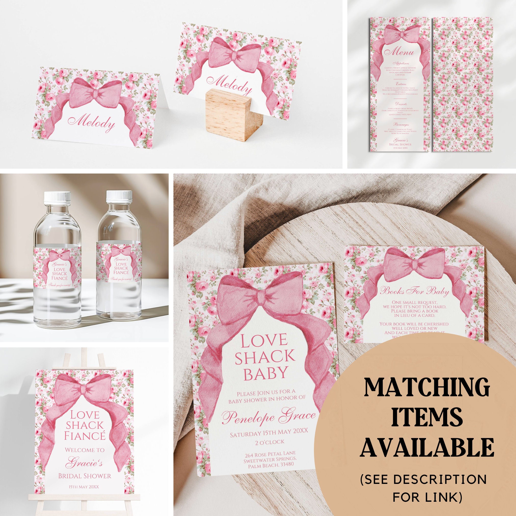 Love Shack Fancy Gift Tags, Editable Template, Coquette Pink Bow Theme ...