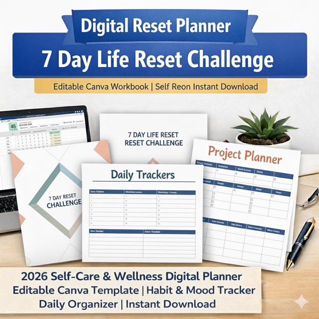 Digital Reset Planner | 7 Day Life Reset Challenge | Editable Canva ...