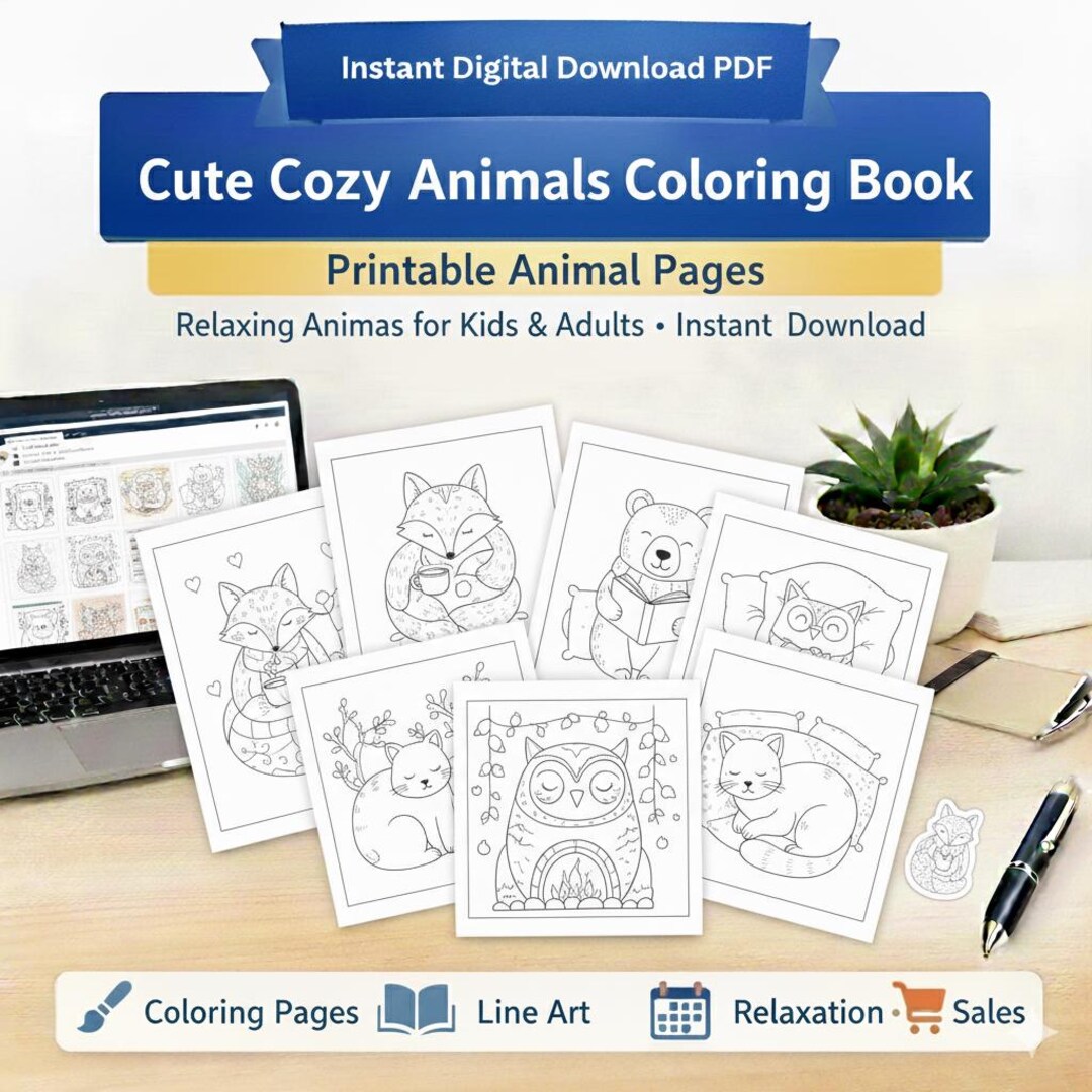 Animal Coloring Book Printable | Cute Cozy Animals Coloring Pages ...