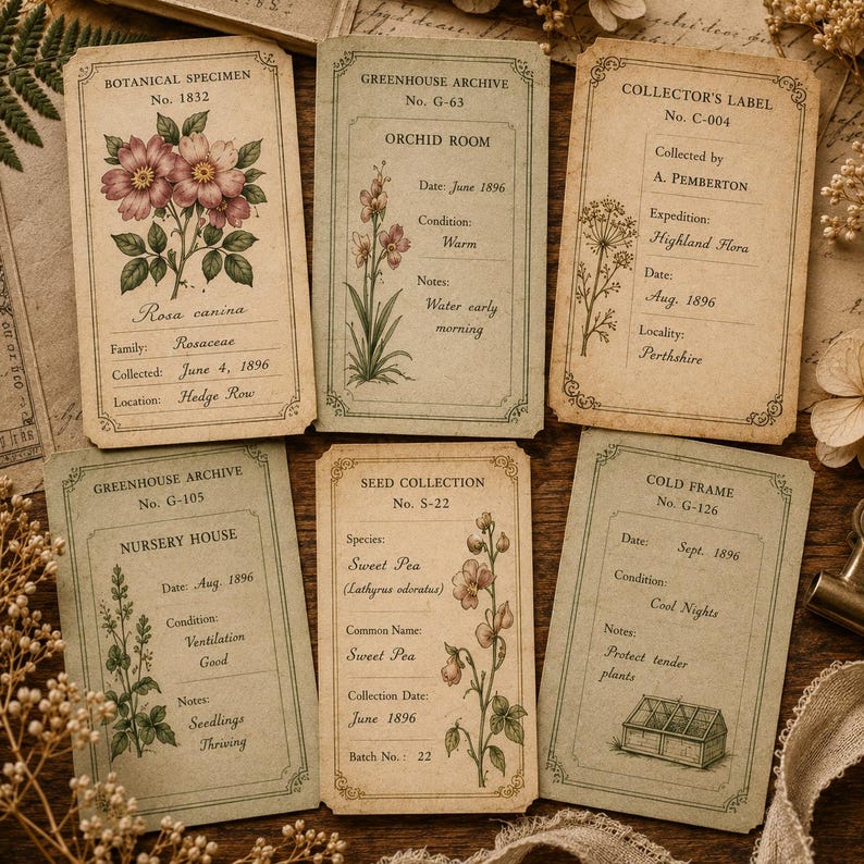 Vintage Botanical Labels Printable Kit | Greenhouse Ephemera, Junk ...