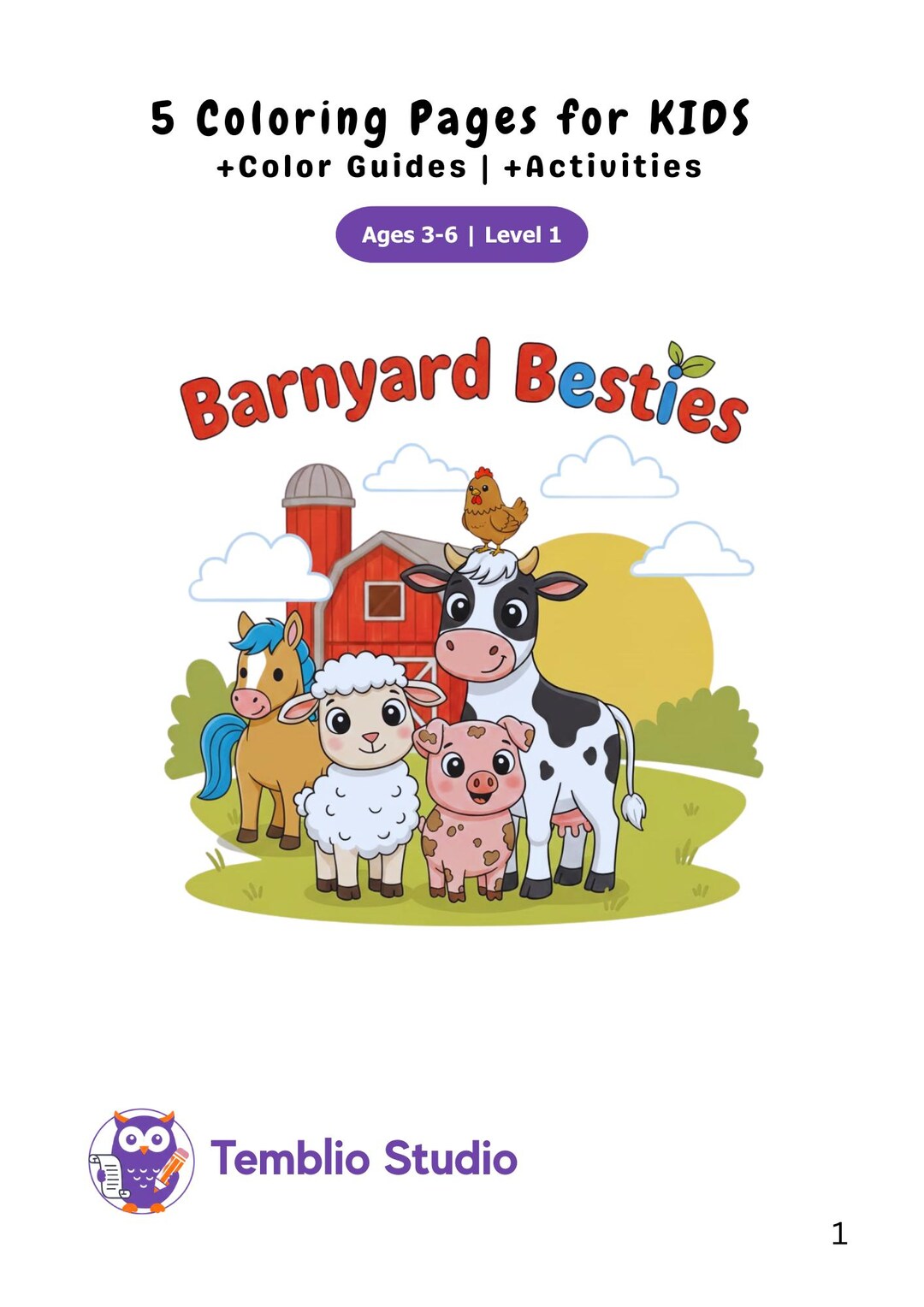 Barnyard Besties: 5 Farm Animal Coloring Pages for Toddlers ...