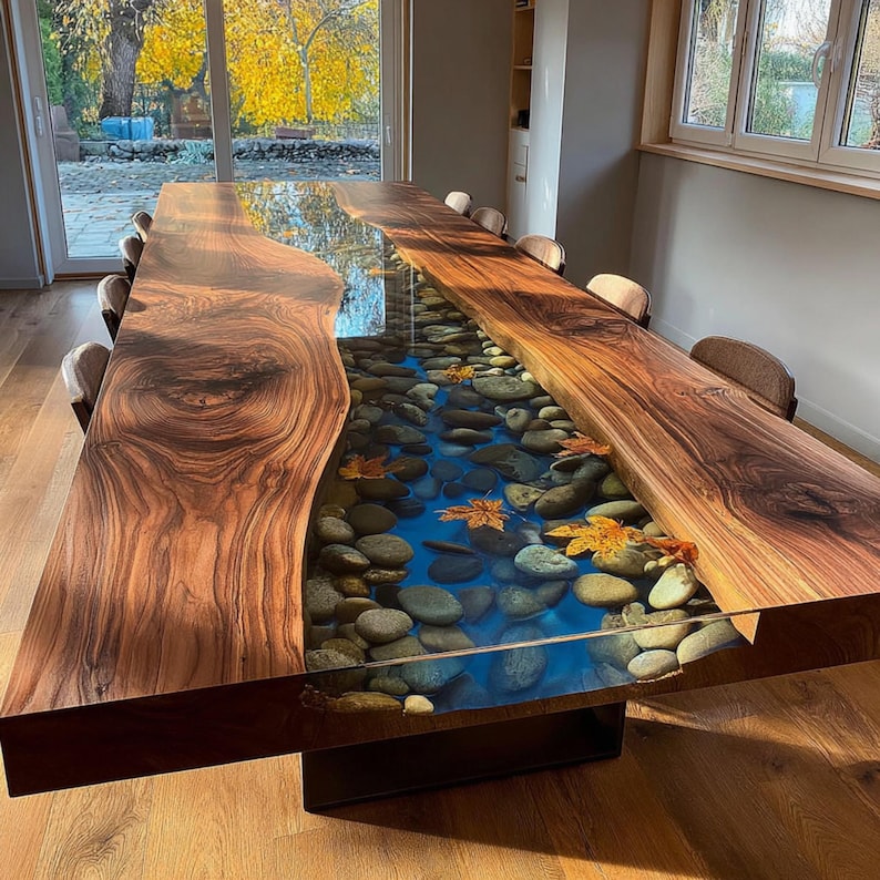 Handmade Live Edge Epoxy Dining Table, Custom Solid Wood & Resin - Etsy