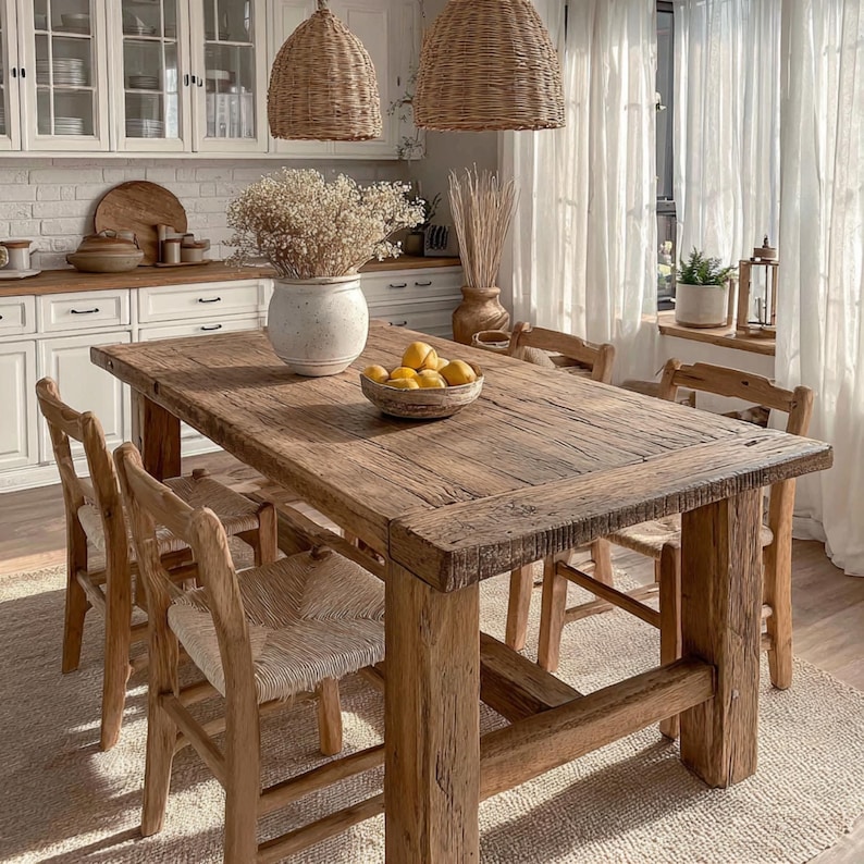 Table, Wooden Rustic Dining Table, Wooden Table, Dining Table, Kitchen ...