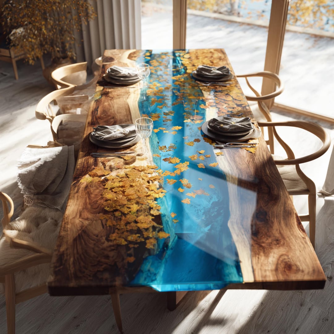Handmade Live Edge Epoxy Dining Table, Custom Solid Wood & Resin - Etsy