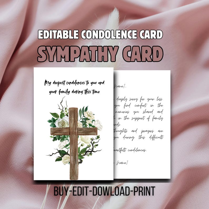 Printable Sympathy Card Template | Minimalist Memorial (instant ...