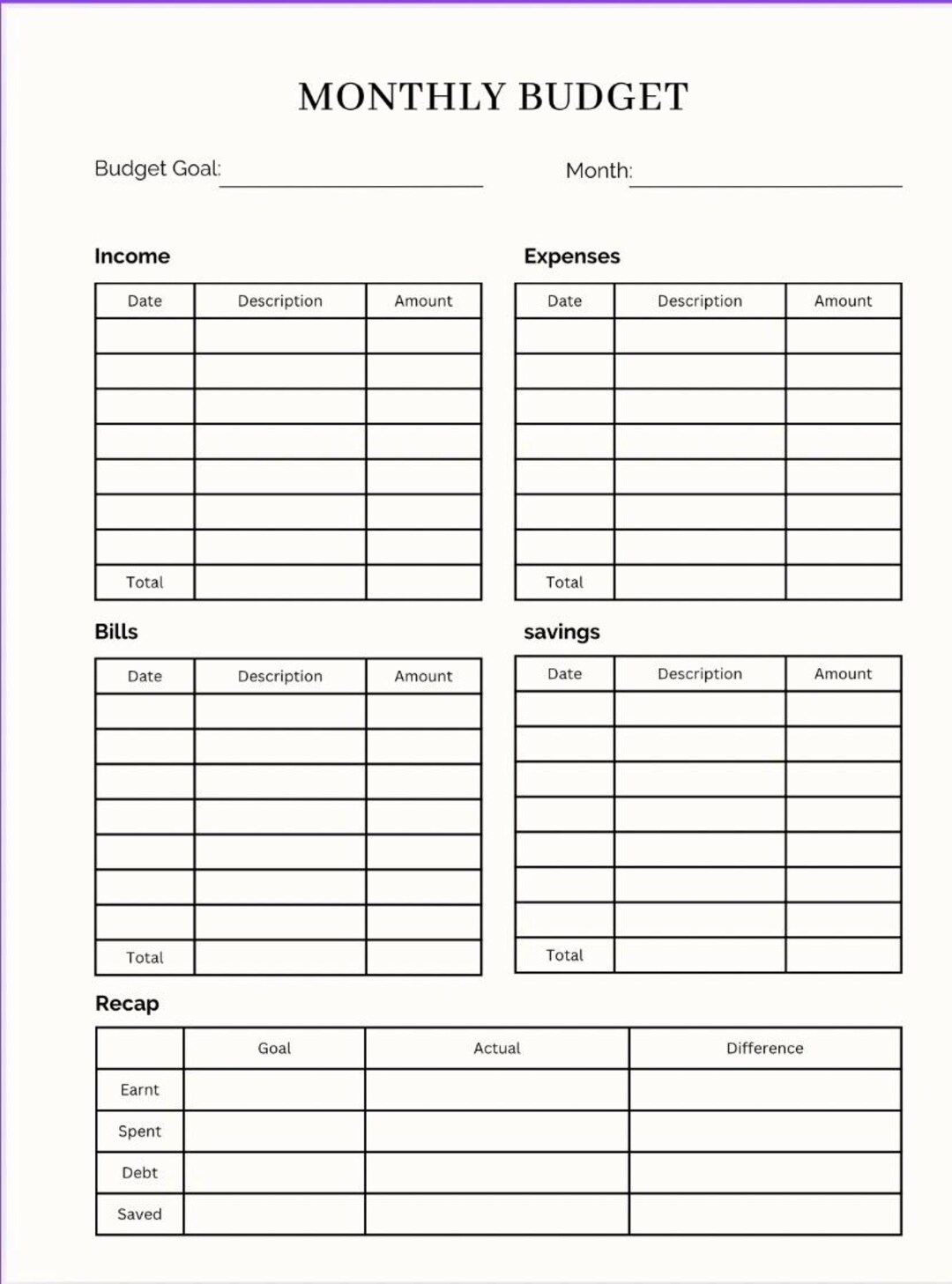 Simple Monthly Budget Planner Printable | Clean Budget Tracker PDF ...