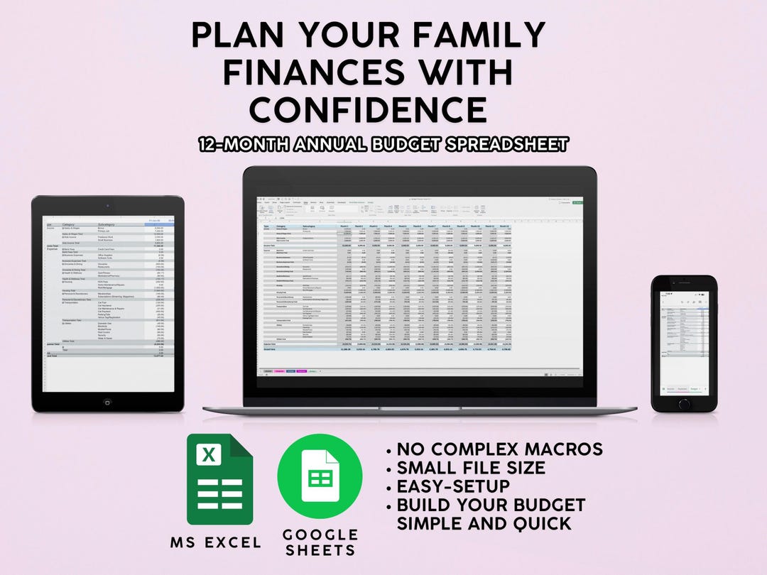 Family Budget Spreadsheet for New Parents – 12-month Annual Planner ...