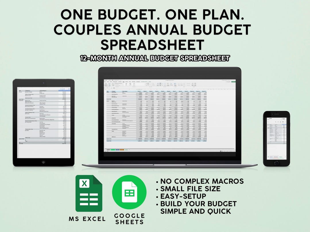 Couples Annual Budget Spreadsheet – 12-month Joint Budget Planner for ...