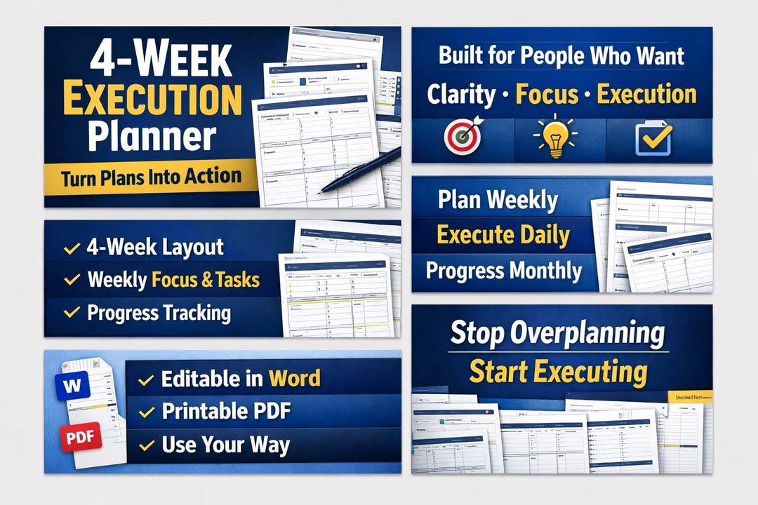 4 Week Execution Planner | Monthly Action Plan | Productivity & Goal ...