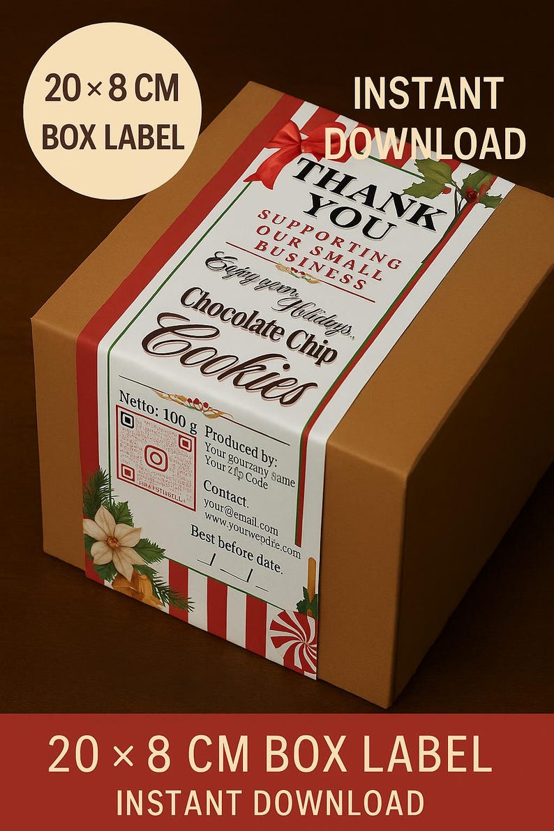 Christmas Cookie Box Label 20x8cm Printable | Thank You Small Business ...
