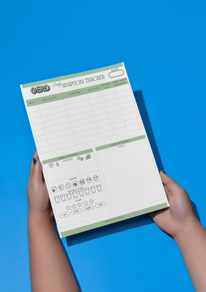 GERD Symptom Tracker Printable | Daily & Monthly Acid Reflux Log ...