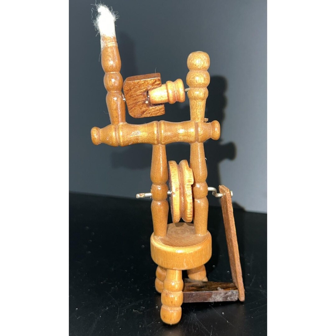 Vintage Dark Wooden Spinning Wheel Decorative Spindle Miniature Small 6 ...