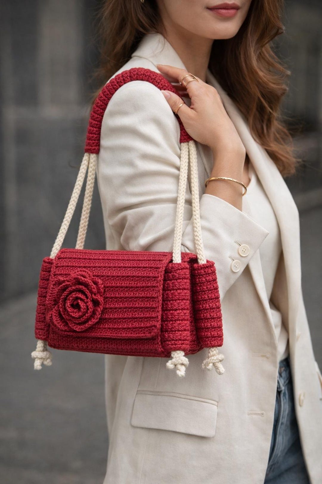 Crochet Rose Shoulder Bag Pattern PDF - Etsy