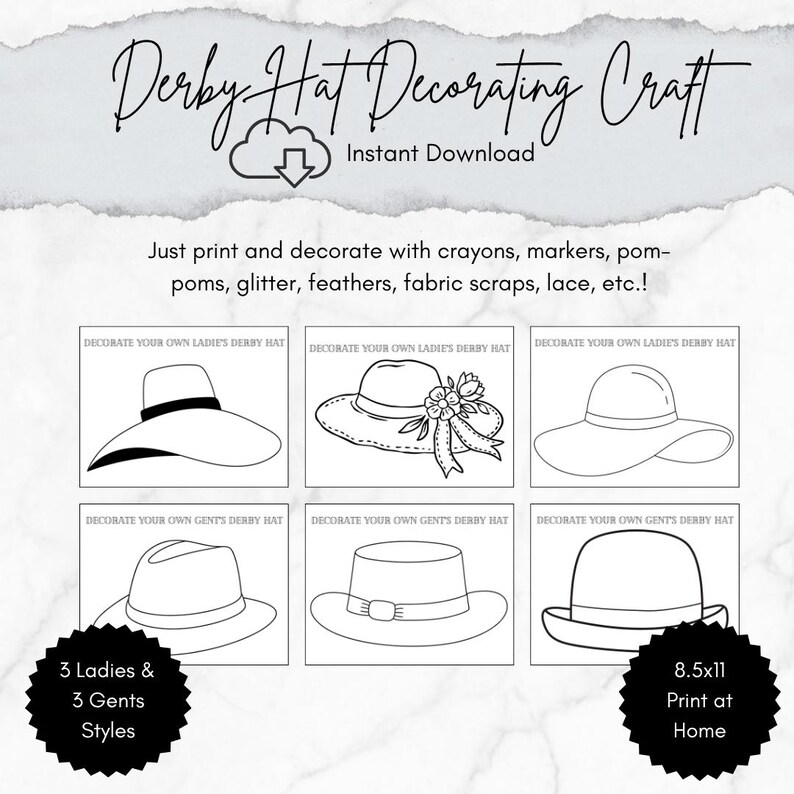 Printable Kentucky Derby Hat Decorating Craft for Kids | Instant ...