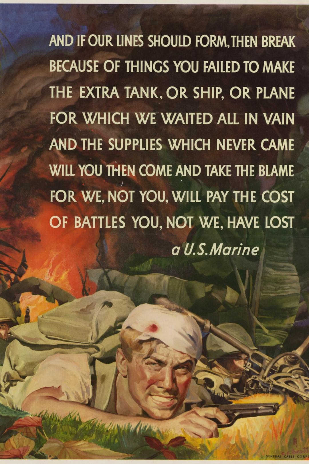 WWII US Marine Propaganda Poster 24x36 Vintage War Art Print Restored ...