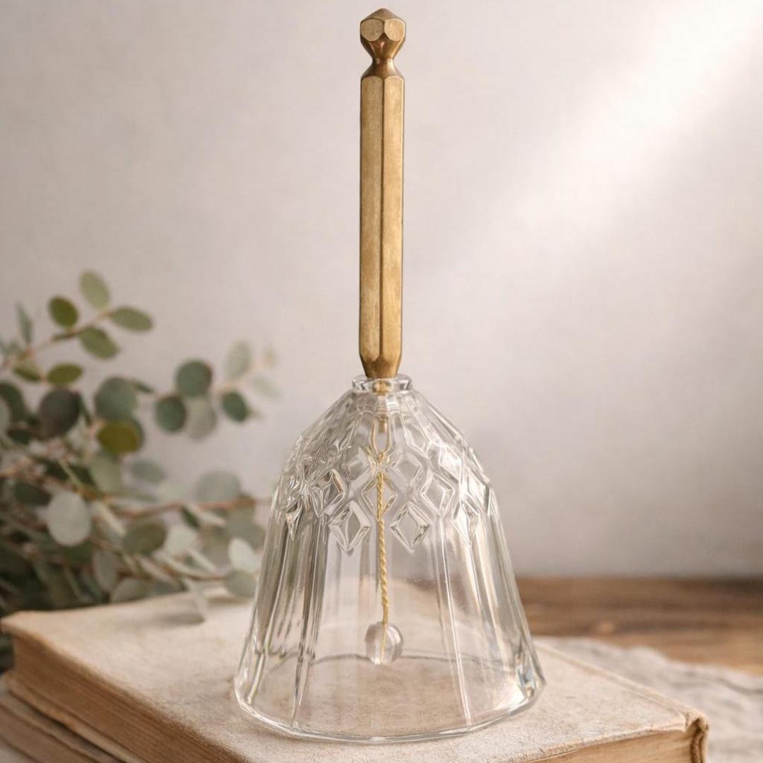Vintage Crystal Bell With Brass Handle | Cut Glass Bell | Elegant ...