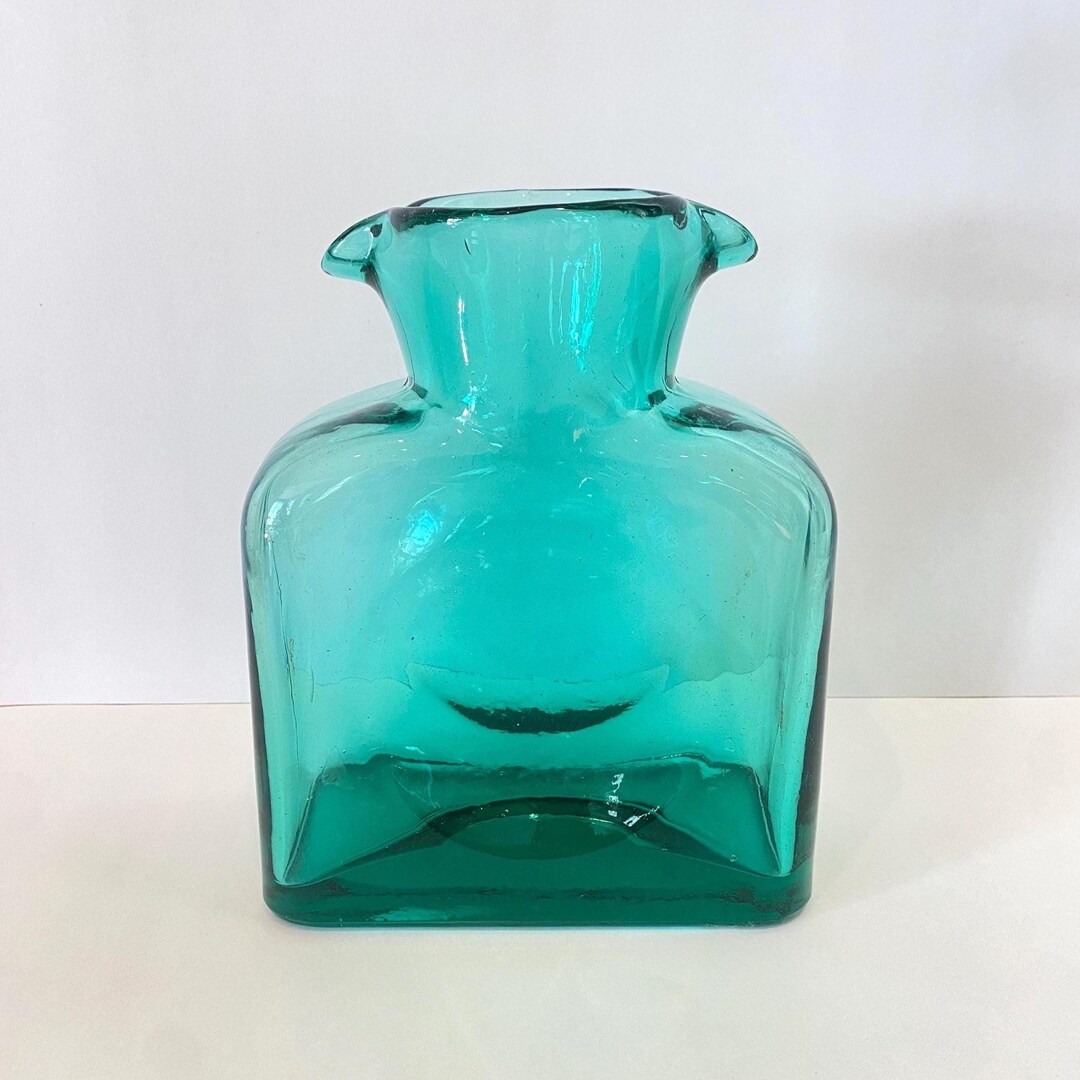 Vintage Blenko Glass Water Pitcher | Teal Mid Century Modern Glass ...