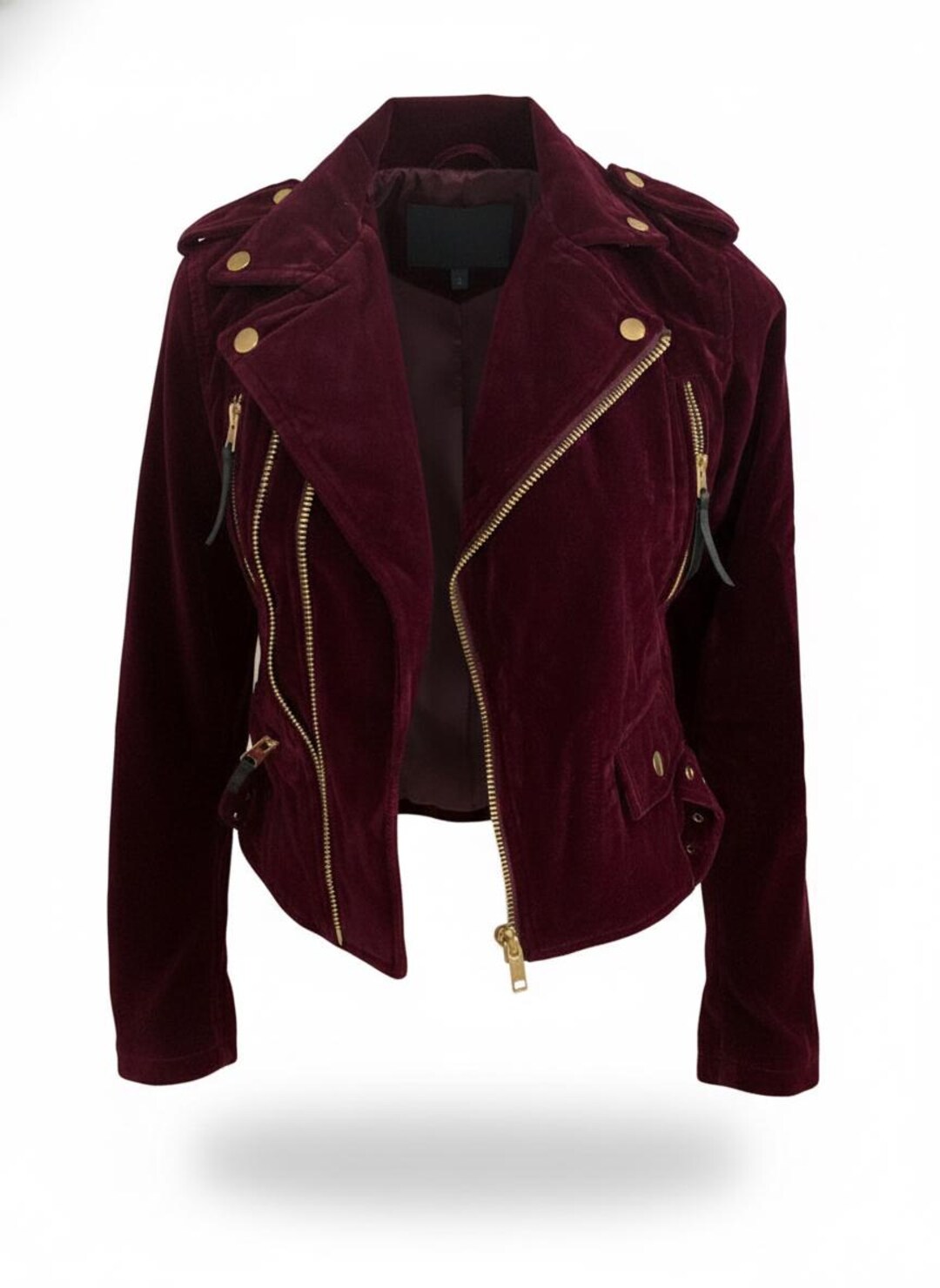Women's Luxury Maroon Velvet Biker Jacket | Slim Fit Burgundy Velvet ...