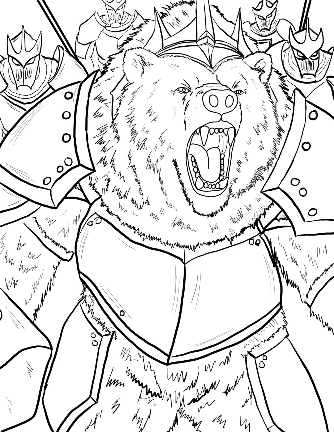 Berserker Bear Coloring Page – Armored Warrior, Fantasy Battle (digital ...
