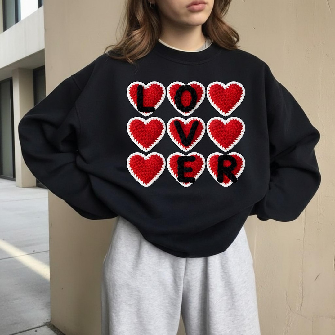 Love Crochet Hearts PNG, Faux Embroidery Valentine Design, Knitted ...