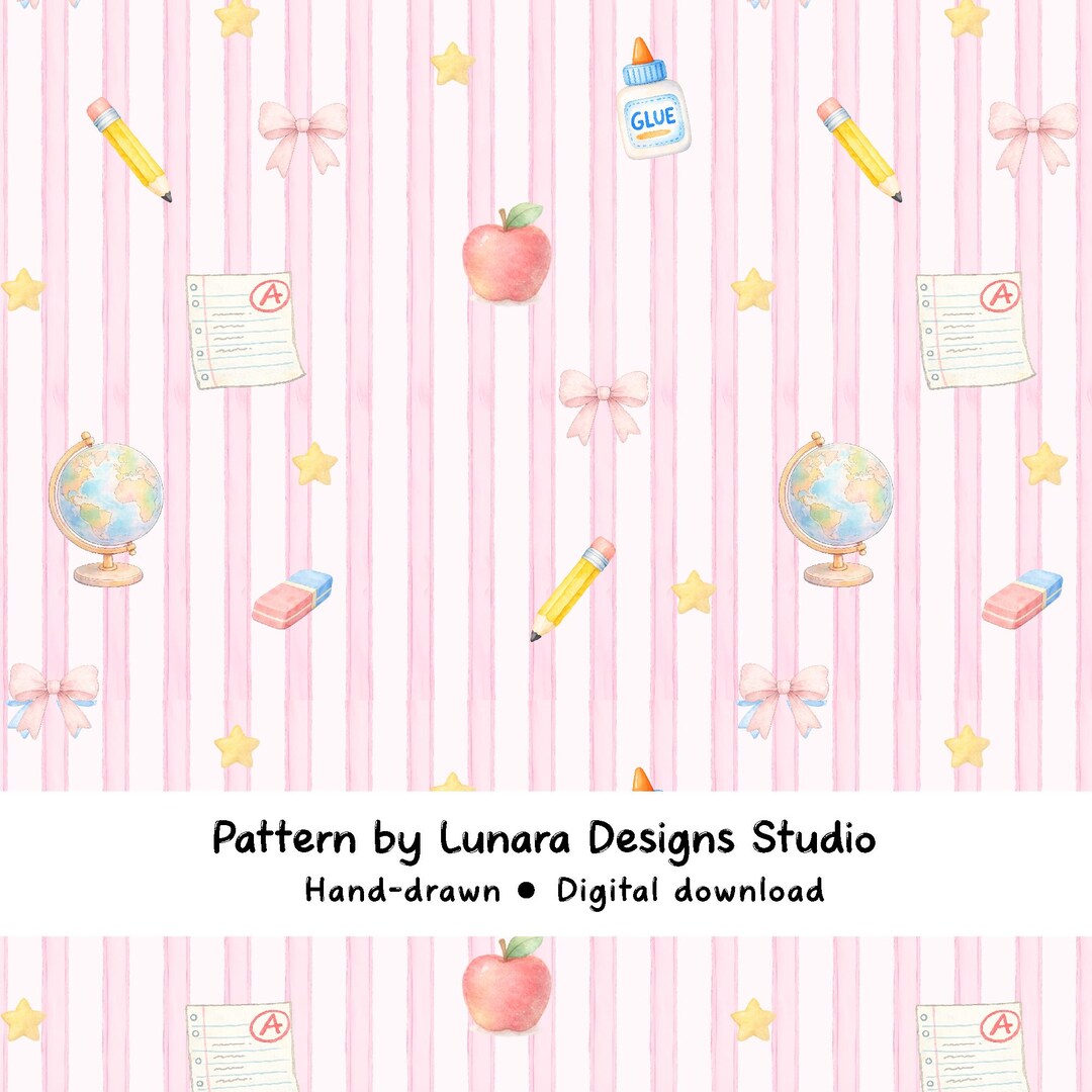 Watercolor Back to School Stripes Pink Seamless Pattern | Digital Paper ...