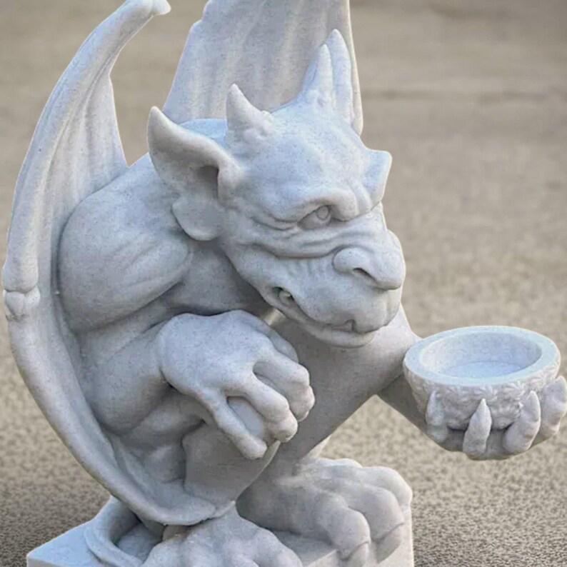 Gargoyle Statue Holding Bowl Gothic Garden Decor Stone Style Fantasy ...