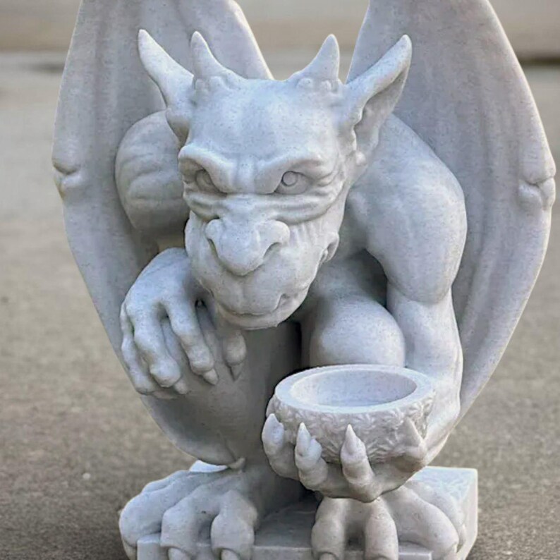 Gargoyle Statue Holding Bowl Gothic Garden Decor Stone Style Fantasy ...