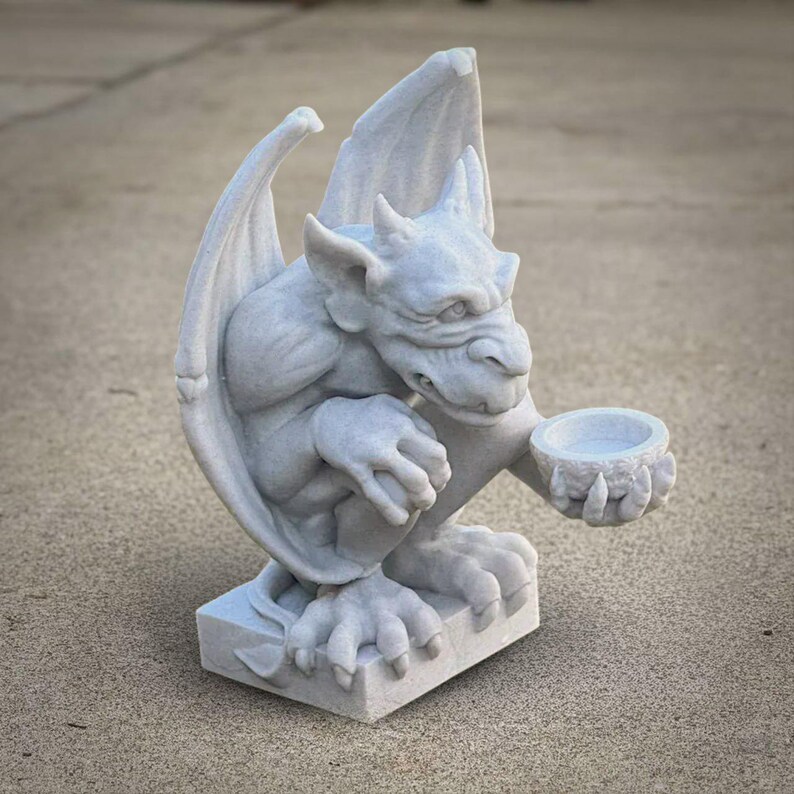 Gargoyle Statue Holding Bowl Gothic Garden Decor Stone Style Fantasy ...