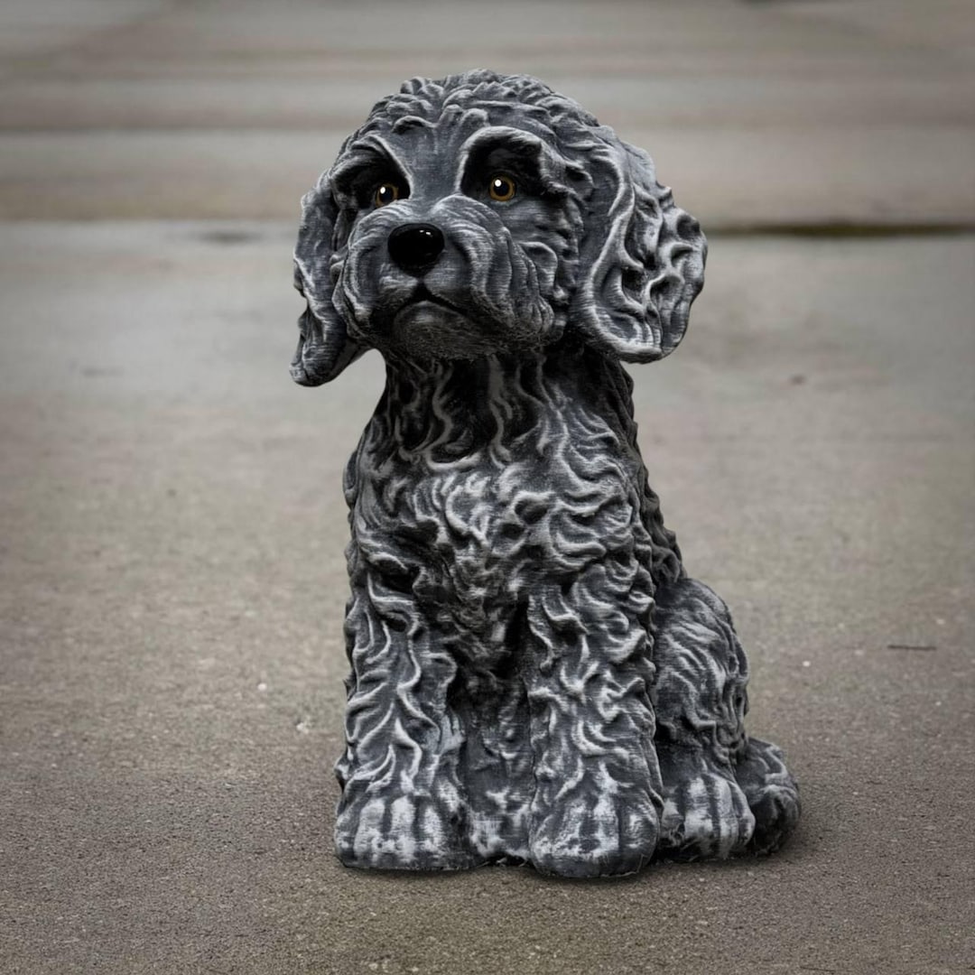 Black Cockapoo Dog Statue Stone Effect Spaniel Sculpture Outdoor Garden ...