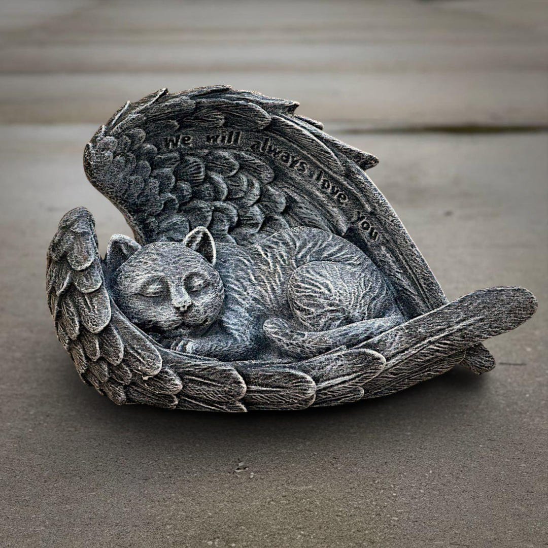 Angel Cat Statue Kitten Pet Memorial Stone Remembrance Gifts Concrete ...